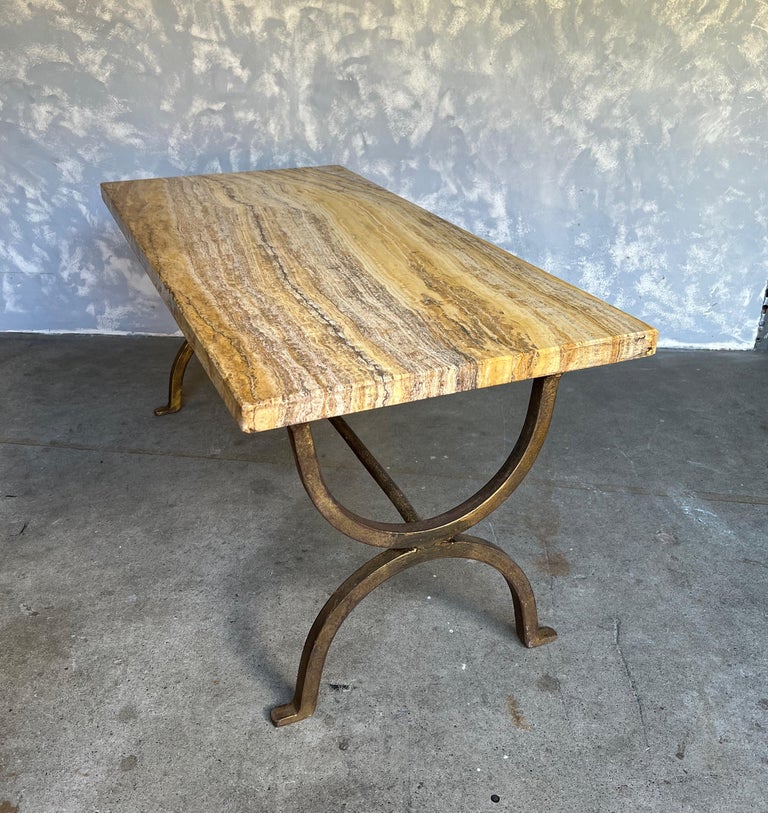Spanish Iron Coffee Table with Marble Top For Sale at 1stDibs