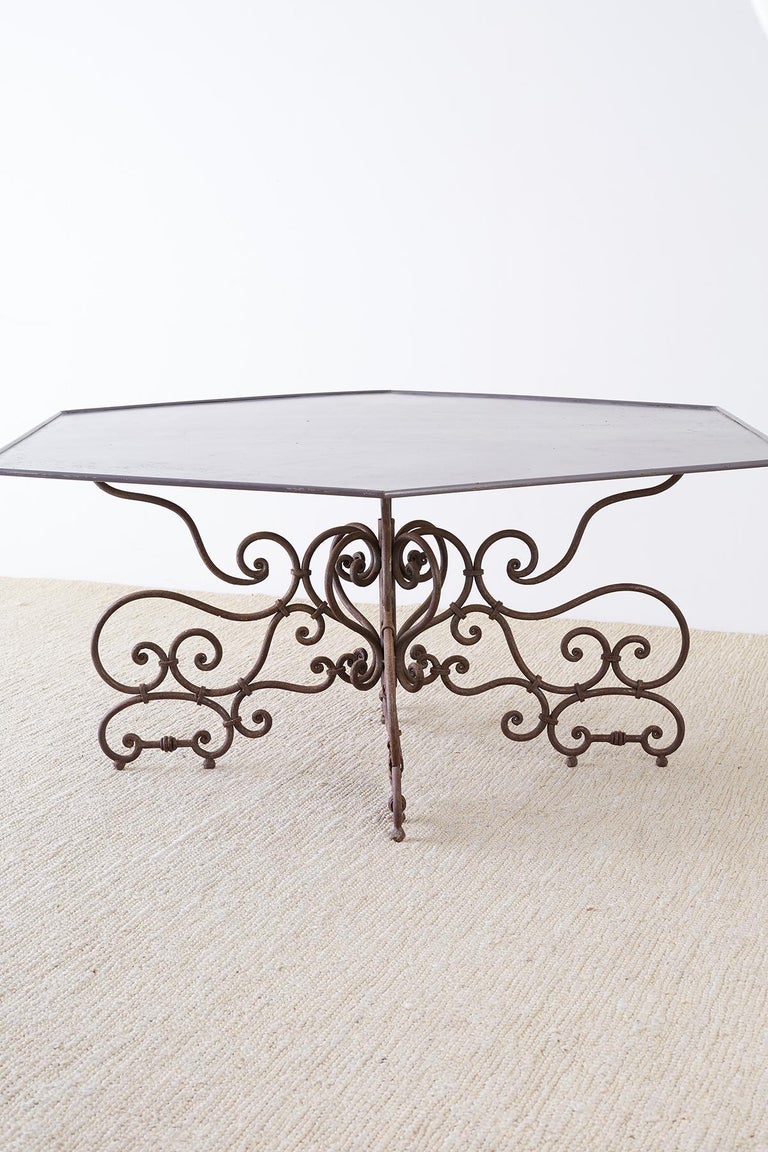 Spanish Iron Patio Garden Table with Hexagonal Top at 1stDibs