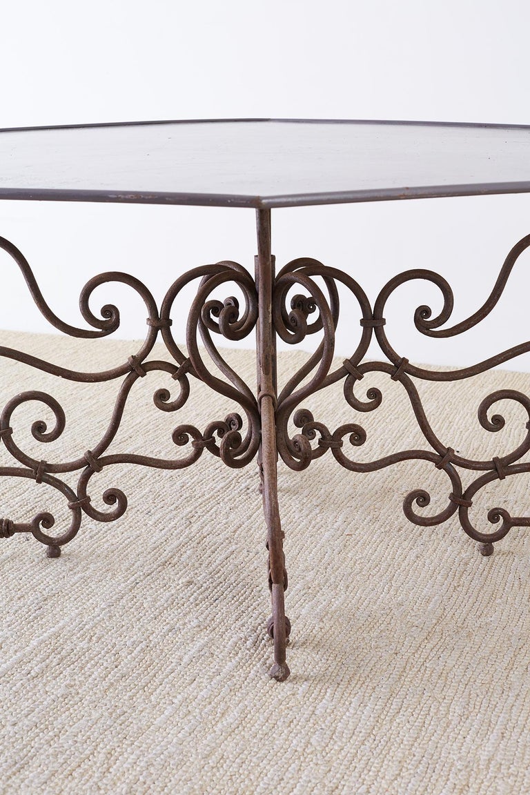 Spanish Iron Patio Garden Table with Hexagonal Top at 1stDibs