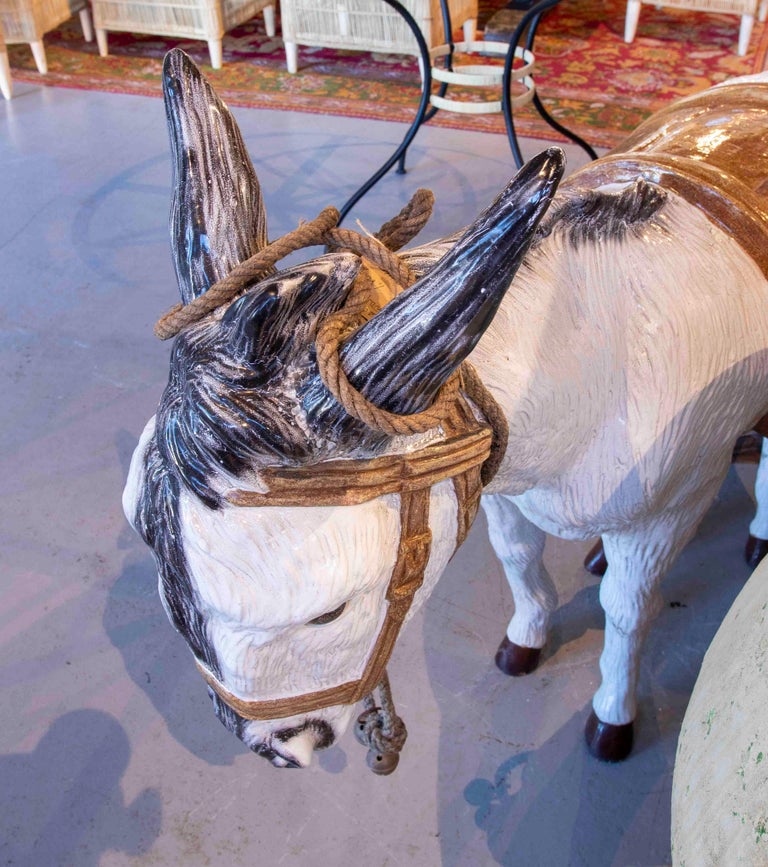 Spanish Large Hand-Painted Glazed Ceramic Donkey For Sale at 1stDibs