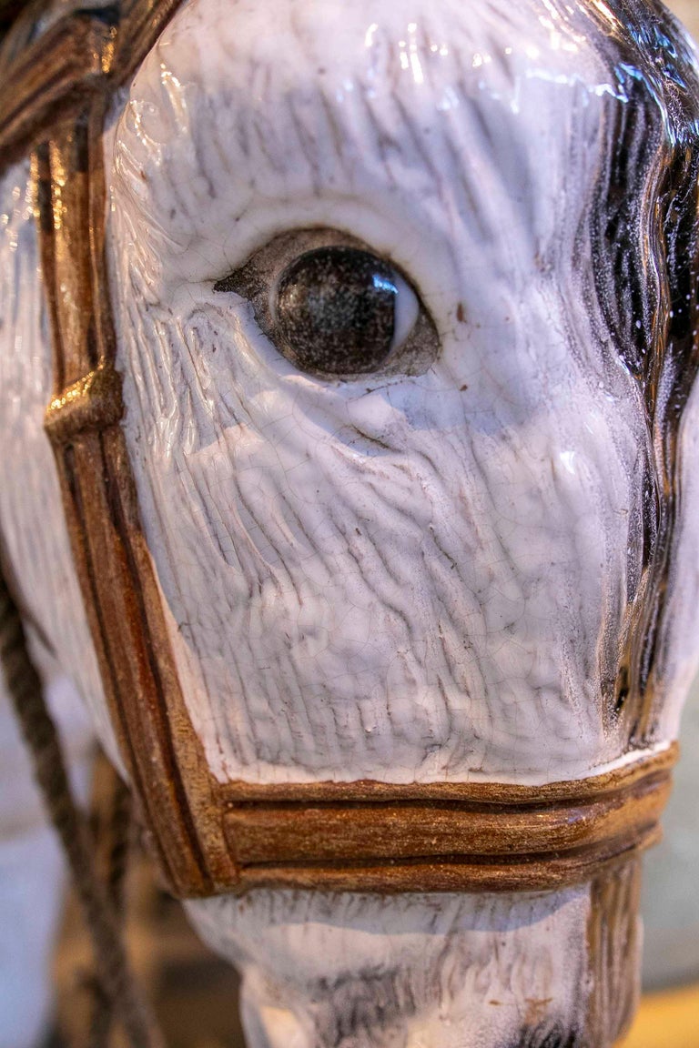 Spanish Large Hand-Painted Glazed Ceramic Donkey For Sale at 1stDibs