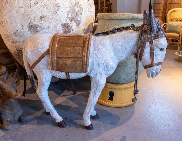 Spanish Large Hand-Painted Glazed Ceramic Donkey For Sale at 1stDibs