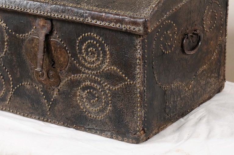 Spanish Leather-Wrapped Coffer with Nail Head Decor Trimmings at 1stDibs