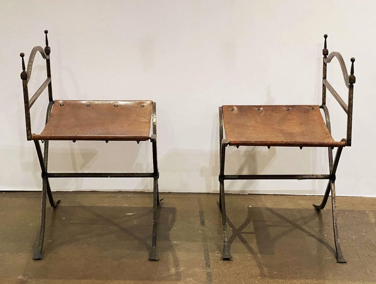 Spanish Luggage Stands of Leather and Tooled Metal - 'Individually ...