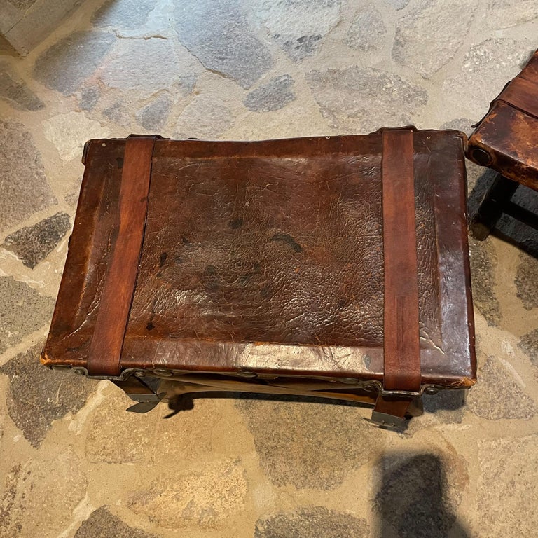 1940sSpanish Mahogany Colonial Curule Stools Fabulous Aged Leather and ...