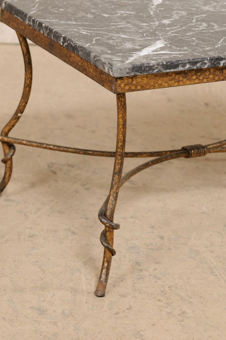 Spanish Marble-Top Rectangular Coffee Table w/Hammered Gold-Tone Iron ...