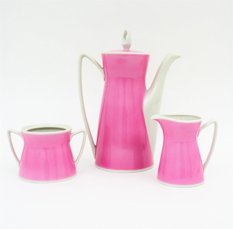 Spanish Mid-Century Modern Pink and White Porcelain Coffee Tea Set by ...