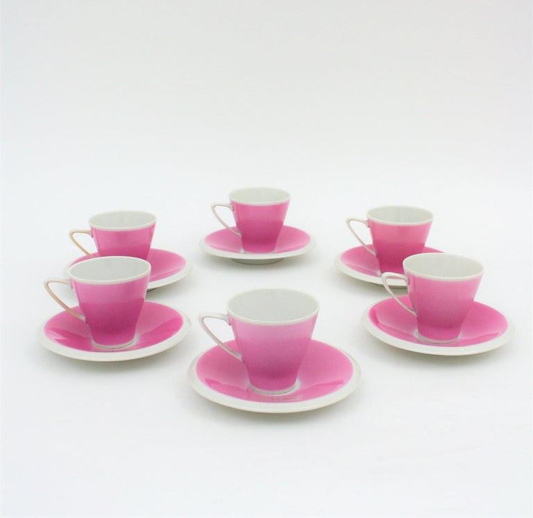 Spanish Mid-Century Modern Pink and White Porcelain Coffee Tea Set by ...