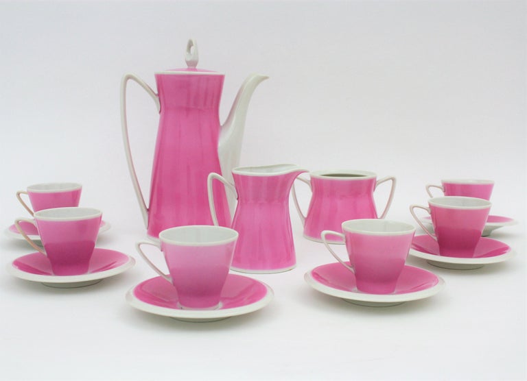 Spanish Mid-Century Modern Pink and White Porcelain Coffee Tea Set by ...