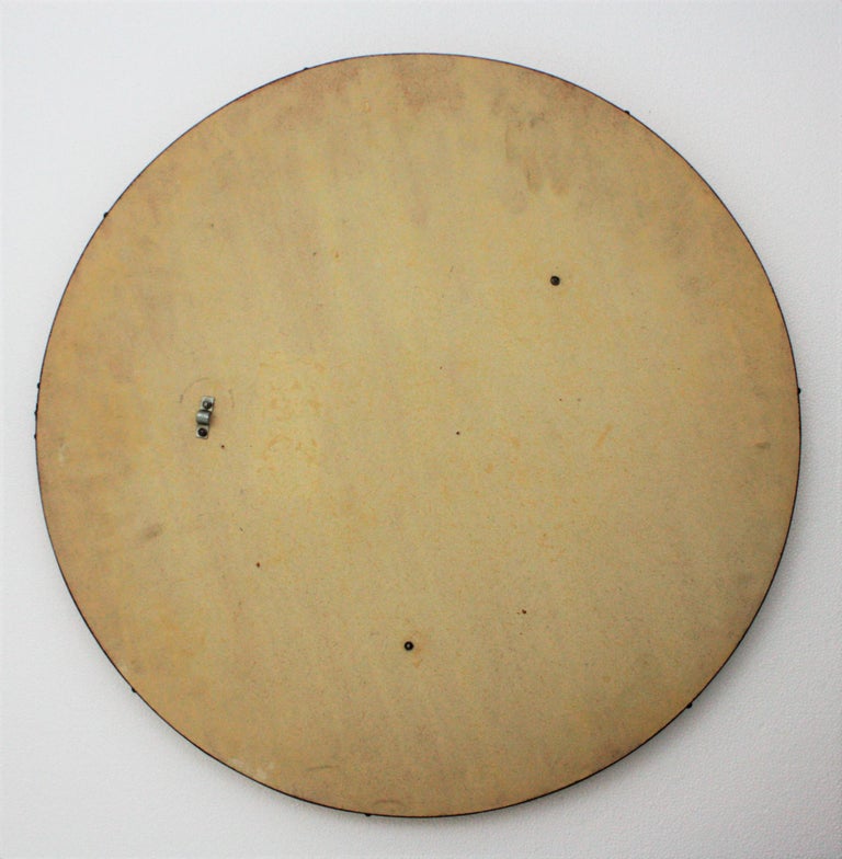 Spanish Mid-Century Modern Sunburst Circular Mirror with Blue Mirrored ...