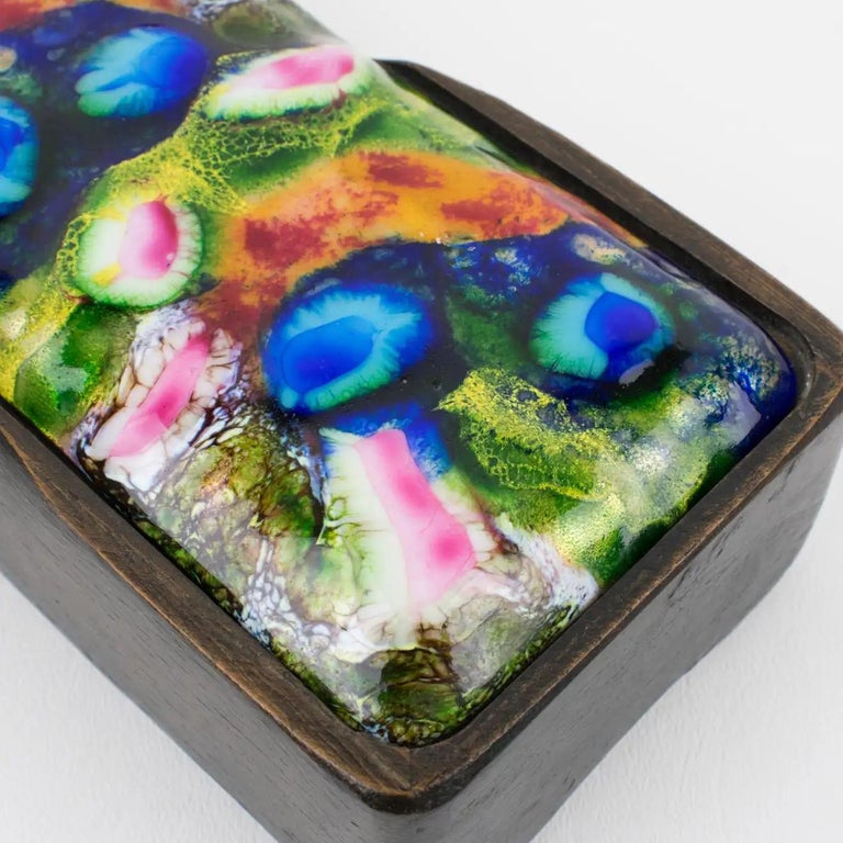 Spanish Mid-Century Wood and Multicolor Enamel Box by J. Capo Esmaltes ...