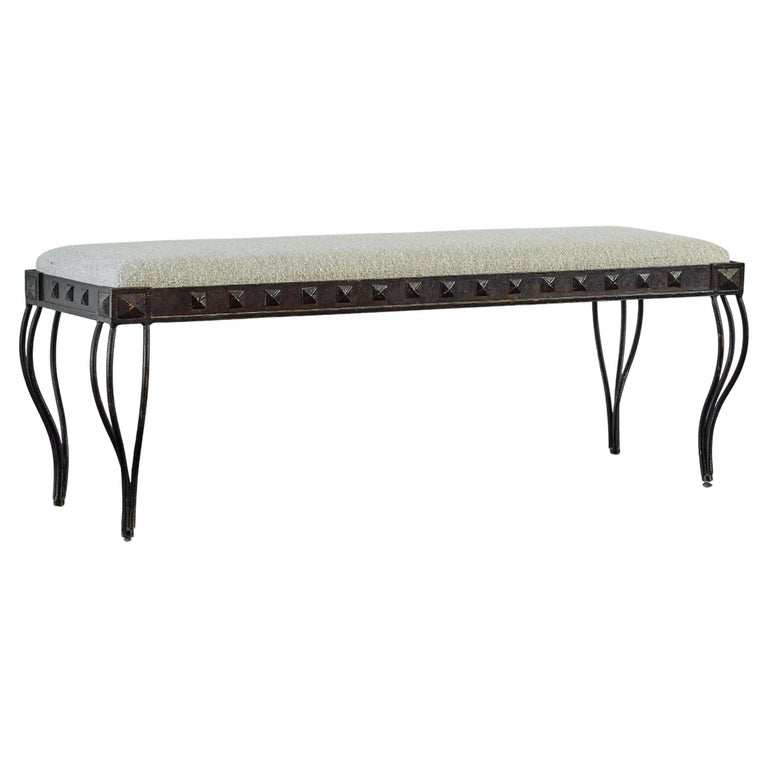 Spanish Midcentury Upholstered Iron Bench at 1stDibs