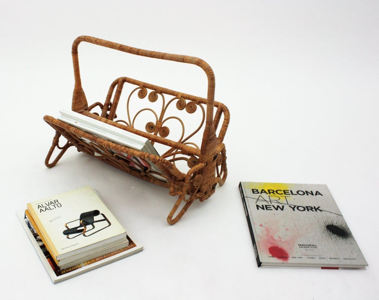 Spanish Modern Foldable Magazine Rack in Rattan with Filigree Details ...