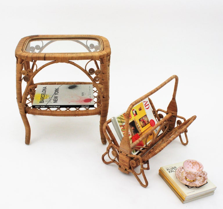 Spanish Modern Foldable Magazine Rack in Rattan with Filigree Details ...