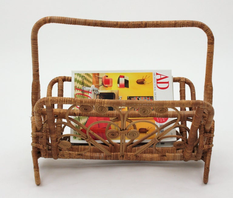 Spanish Modern Foldable Magazine Rack in Rattan with Filigree Details ...