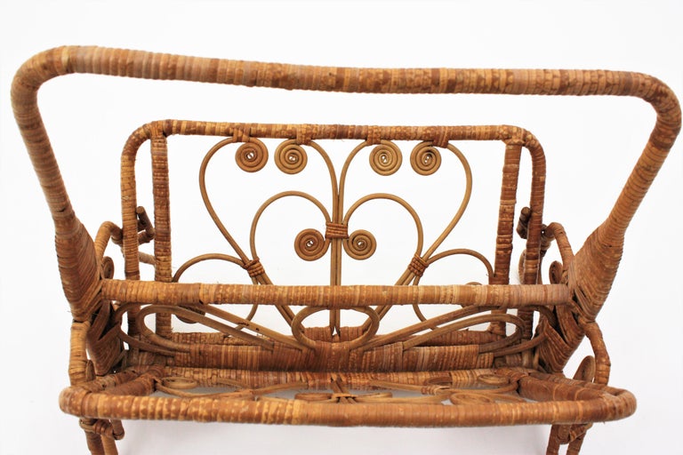 Spanish Modern Foldable Magazine Rack in Rattan with Filigree Details ...