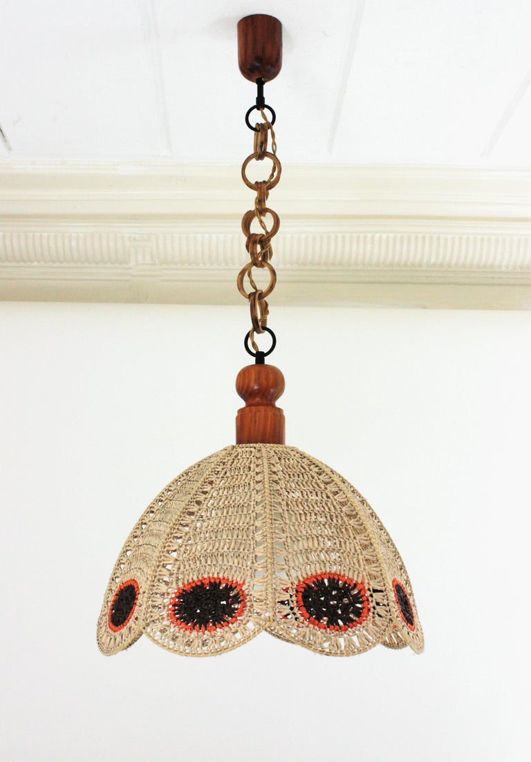 Spanish Modernist Pendant Lamp in Beige, Orange and Brown Macramé at ...