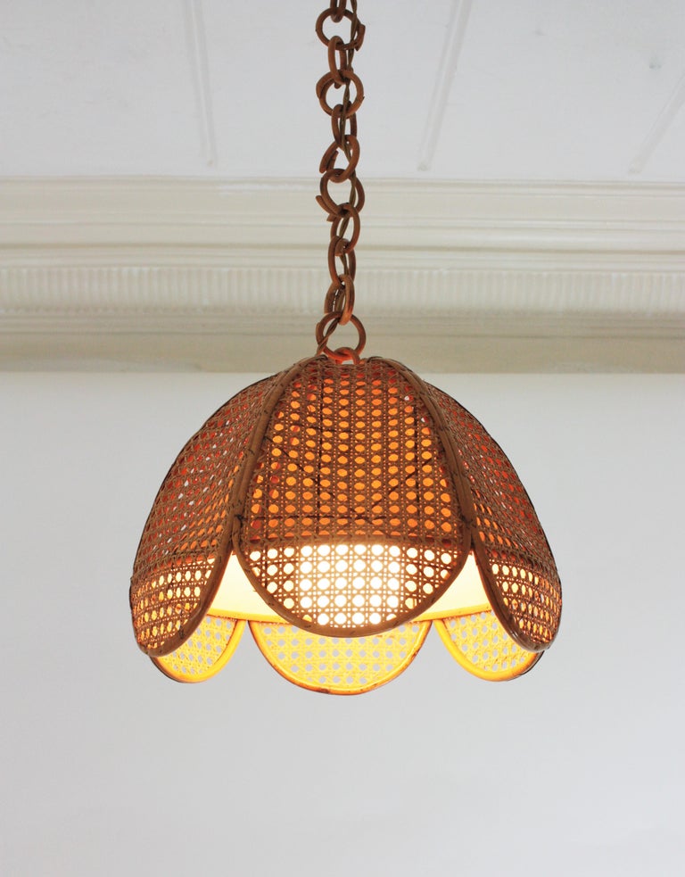 Spanish Modernist Woven Wicker Rattan Palm Pendant Light, 1960s For ...