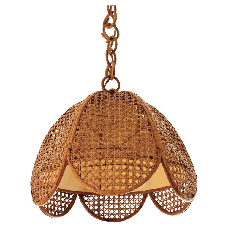 Spanish Modernist Woven Wicker Rattan Palm Pendant Light, 1960s For ...