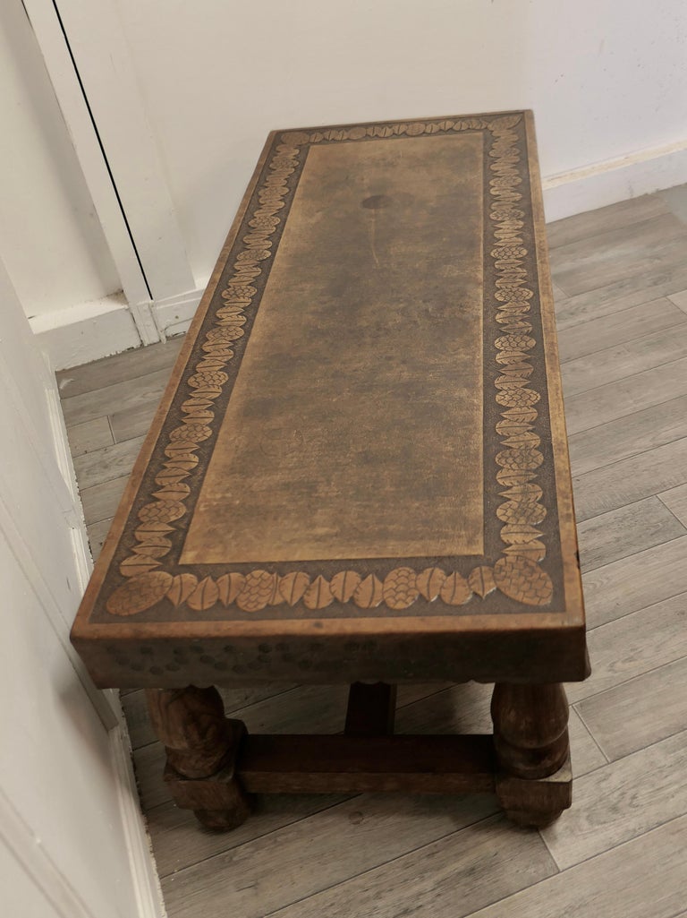 Spanish Oak and Leather Farmhouse Coffee Table For Sale at 1stDibs
