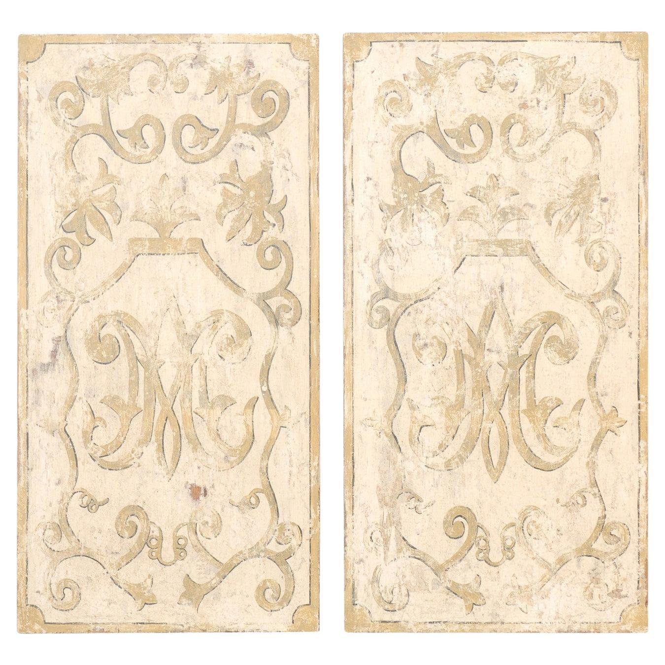 Spanish Pair of Artisan Painted Decorative Wood Wall Plaques, 3.25 Ft ...