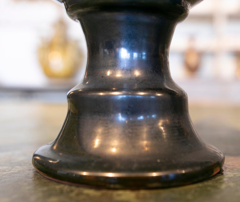 Spanish Pair of Black Glazed Ceramic Finials For Sale at 1stDibs