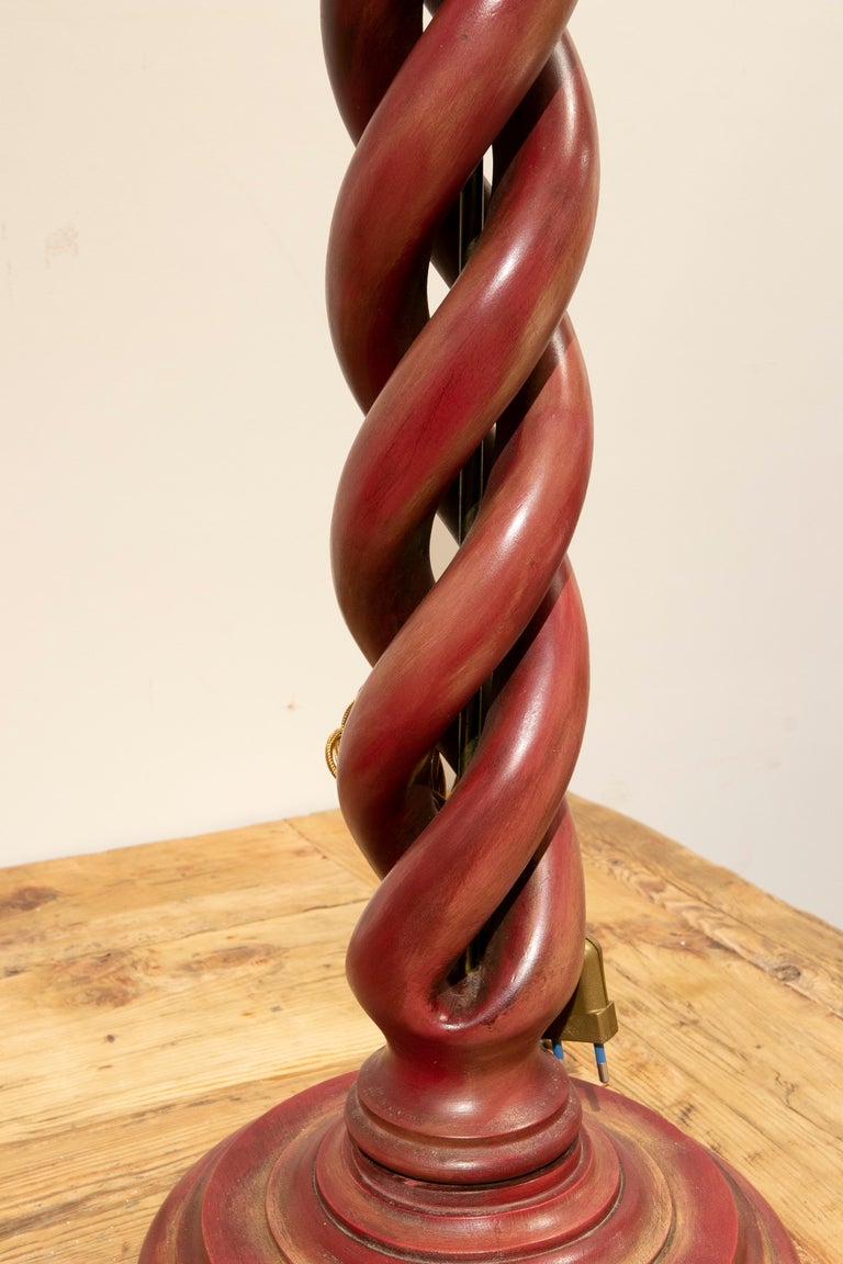 Spanish Pair of Hand Carved Wooden Lamps in Red Colour For Sale at 1stDibs