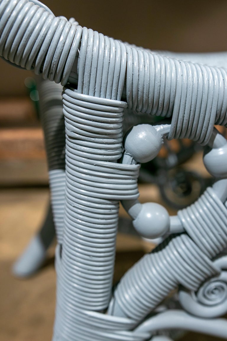 Spanish Pair of Handmade Wicker Stools Lacquered in Blue Colour For ...
