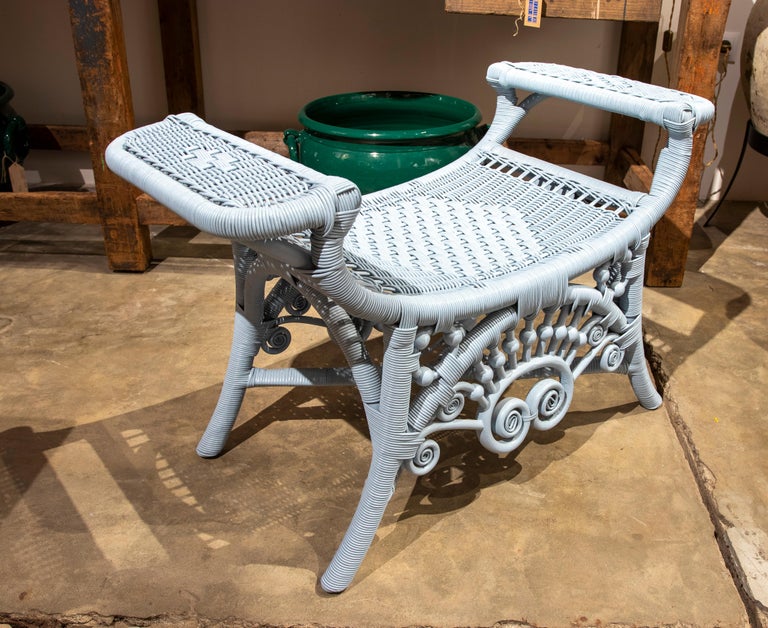 Spanish Pair of Handmade Wicker Stools Lacquered in Blue Colour For ...