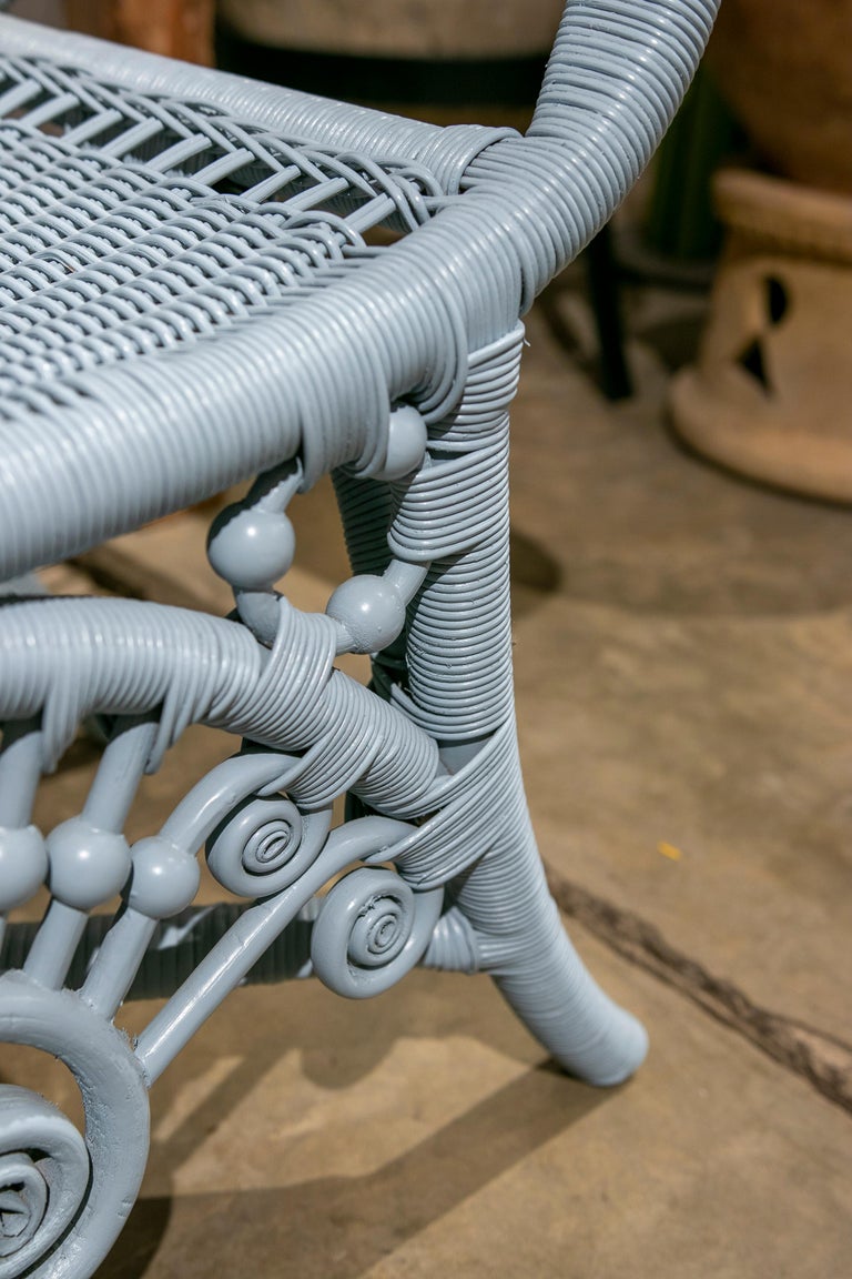 Spanish Pair of Handmade Wicker Stools Lacquered in Blue Colour For ...