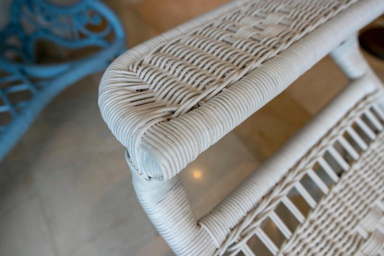 Spanish Pair of Handmade Wicker Stools Lacquered in White Colour For ...