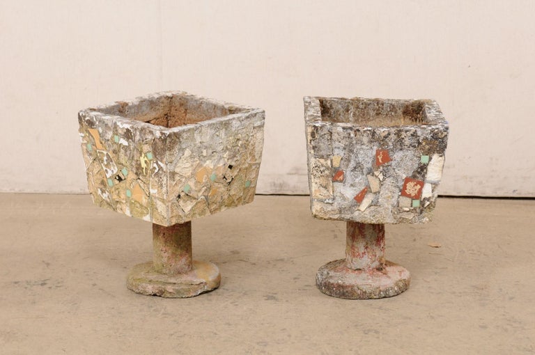 Spanish Pair of Mosaic Tile Folk Art Raised Planters, Mid 20th Century ...