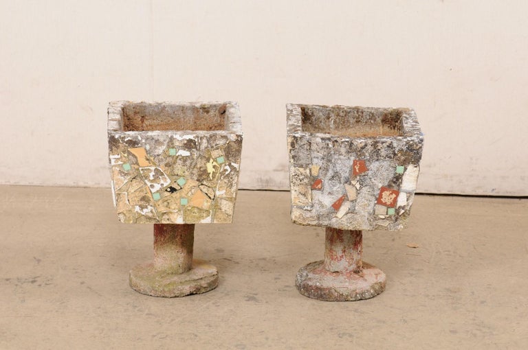 Spanish Pair of Mosaic Tile Folk Art Raised Planters, Mid 20th Century ...