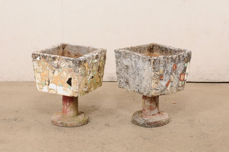Spanish Pair of Mosaic Tile Folk Art Raised Planters, Mid 20th Century ...