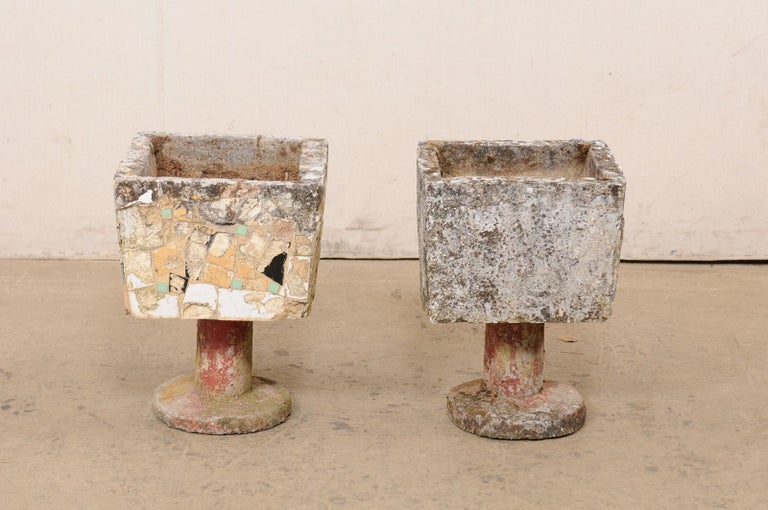 Spanish Pair of Mosaic Tile Folk Art Raised Planters, Mid 20th Century ...