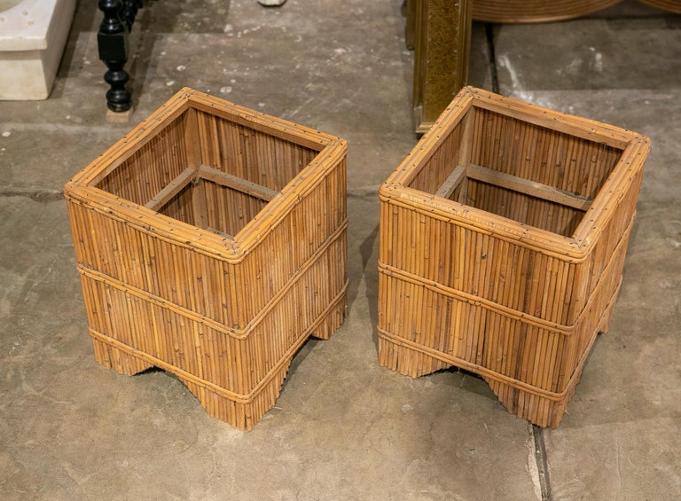 Spanish Pair of Square Bamboo Flowerpots For Sale at 1stDibs
