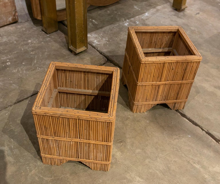 Spanish Pair of Square Bamboo Flowerpots For Sale at 1stDibs