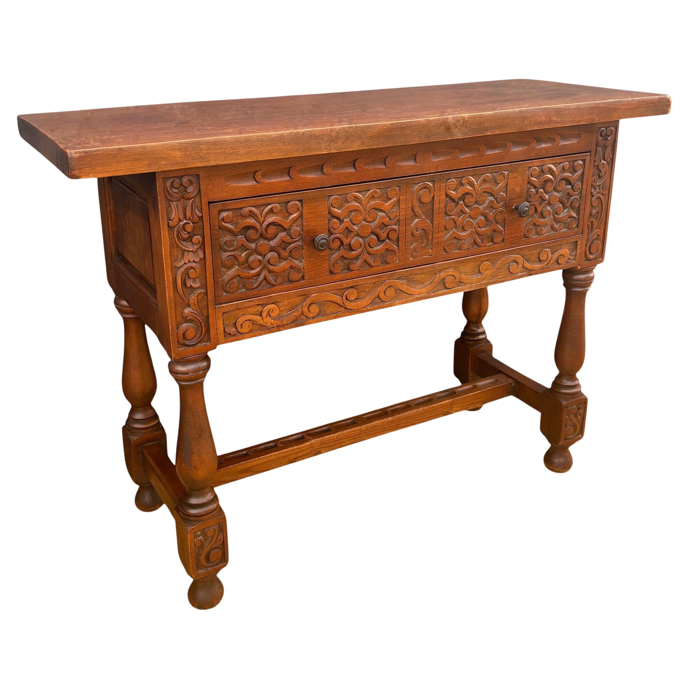 Spanish Renaissance Low Console Table with Carved Front and Single ...