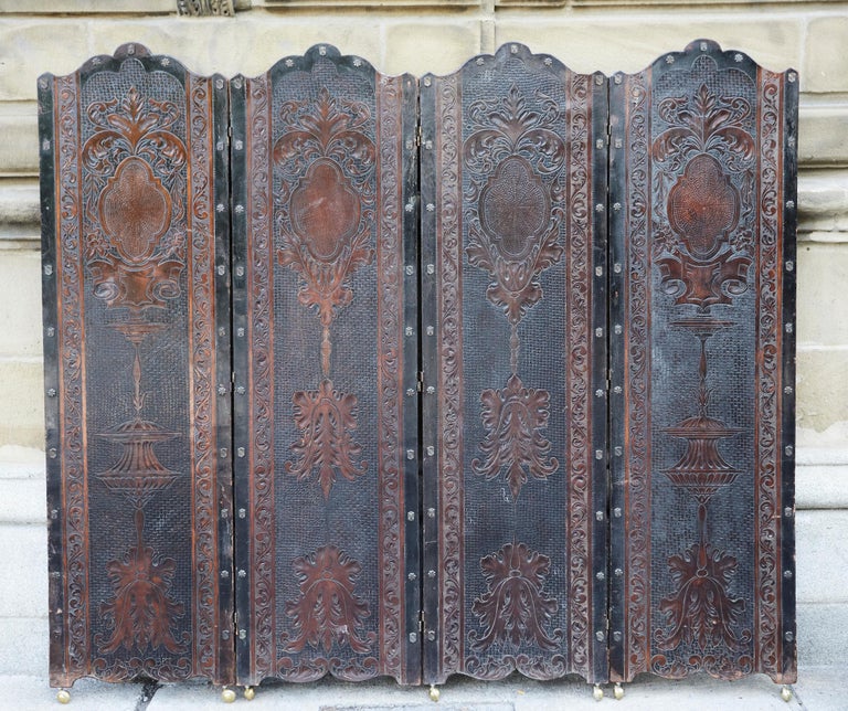 Spanish Renaissance Style Leather Folding Screen at 1stDibs