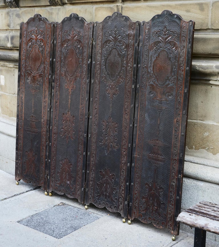 Spanish Renaissance Style Leather Folding Screen at 1stDibs