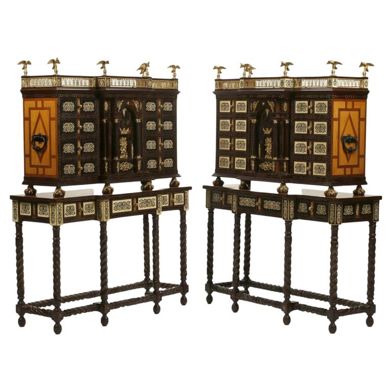 Spanish Renaissance Style, Set of Two on Stands, Inlaid Vargueno ...