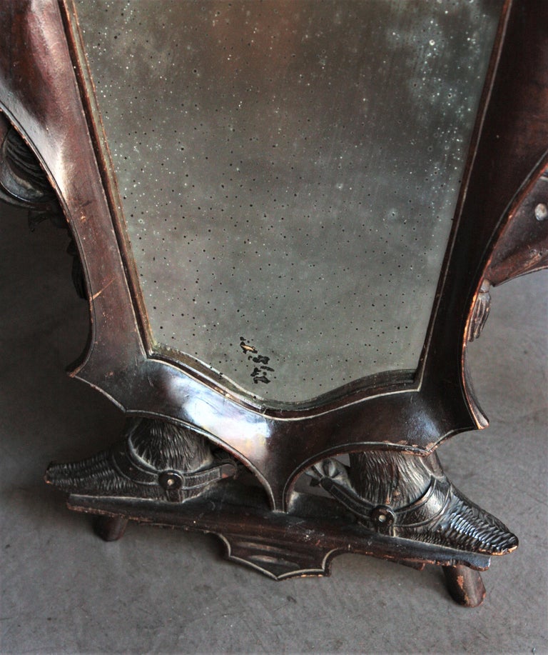 Spanish Revival Carved Wood Mirror with Ornate Medieval Knight Frame ...