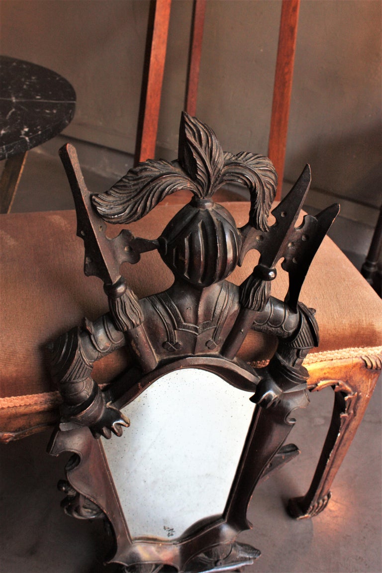 Spanish Revival Carved Wood Mirror with Ornate Medieval Knight Frame ...
