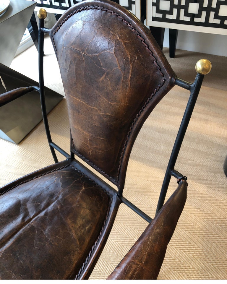 Spanish Revival Leather and Iron Chairs with Brass Finials at 1stDibs ...