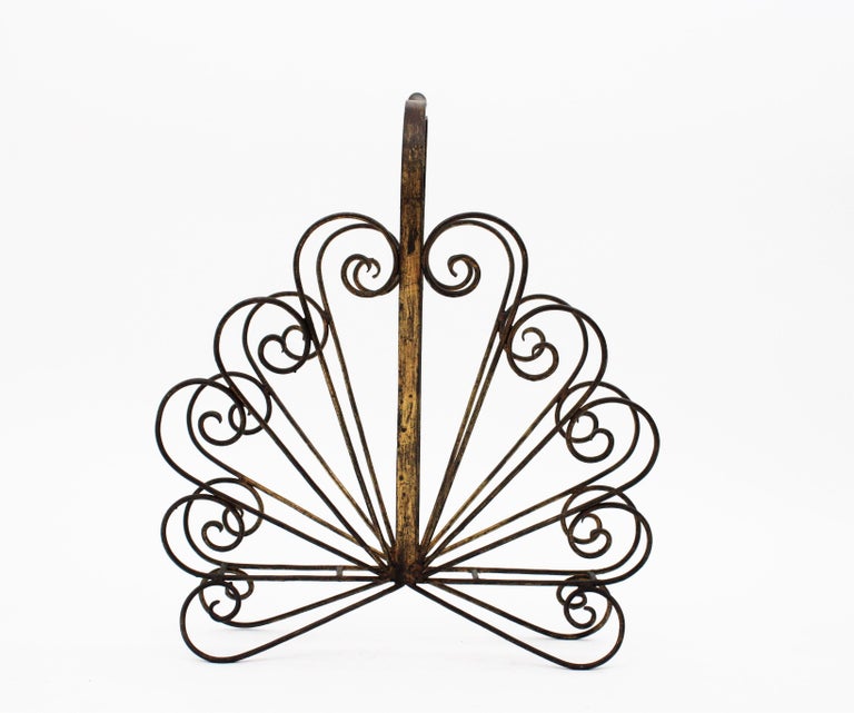 Spanish Revival Scrollwork Magazine Rack, Wrought Iron For Sale at 1stDibs