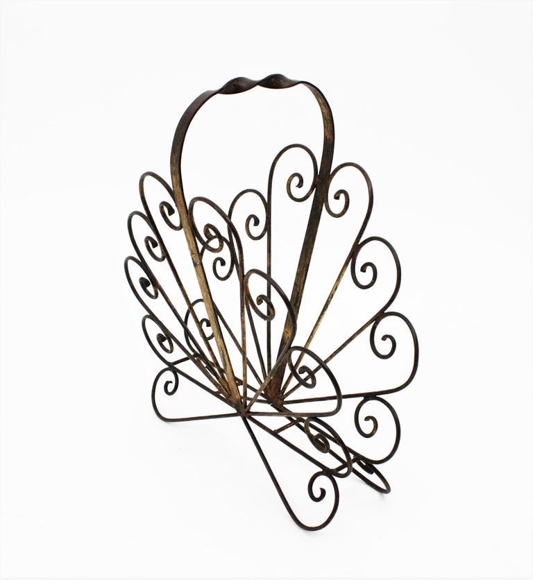 Spanish Revival Scrollwork Magazine Rack, Wrought Iron For Sale at 1stDibs