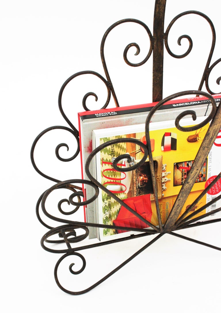 Spanish Revival Scrollwork Magazine Rack, Wrought Iron For Sale at 1stDibs