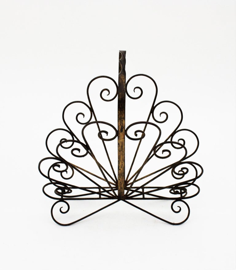Spanish Revival Scrollwork Magazine Rack, Wrought Iron For Sale at 1stDibs
