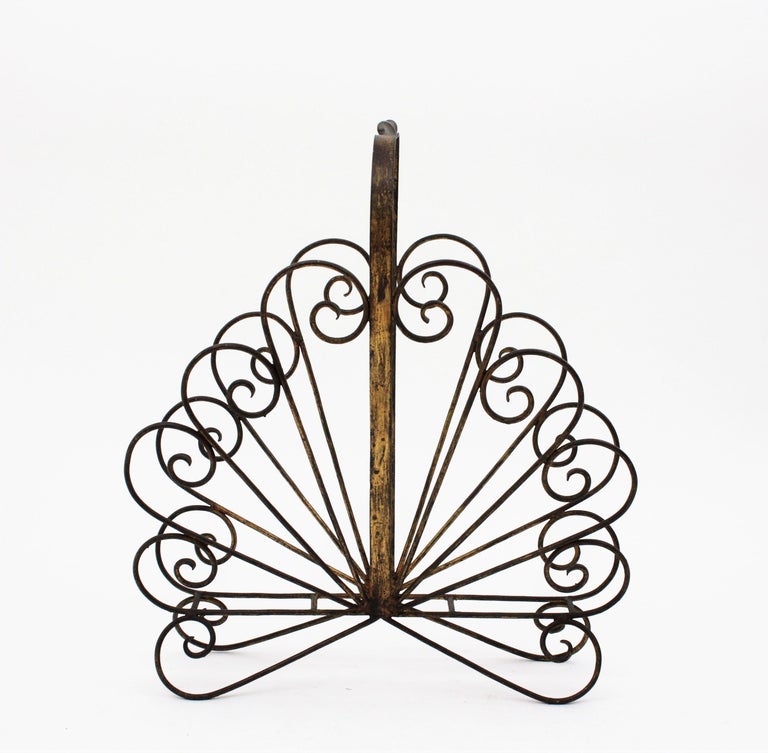 Spanish Revival Scrollwork Magazine Rack, Wrought Iron For Sale at 1stDibs