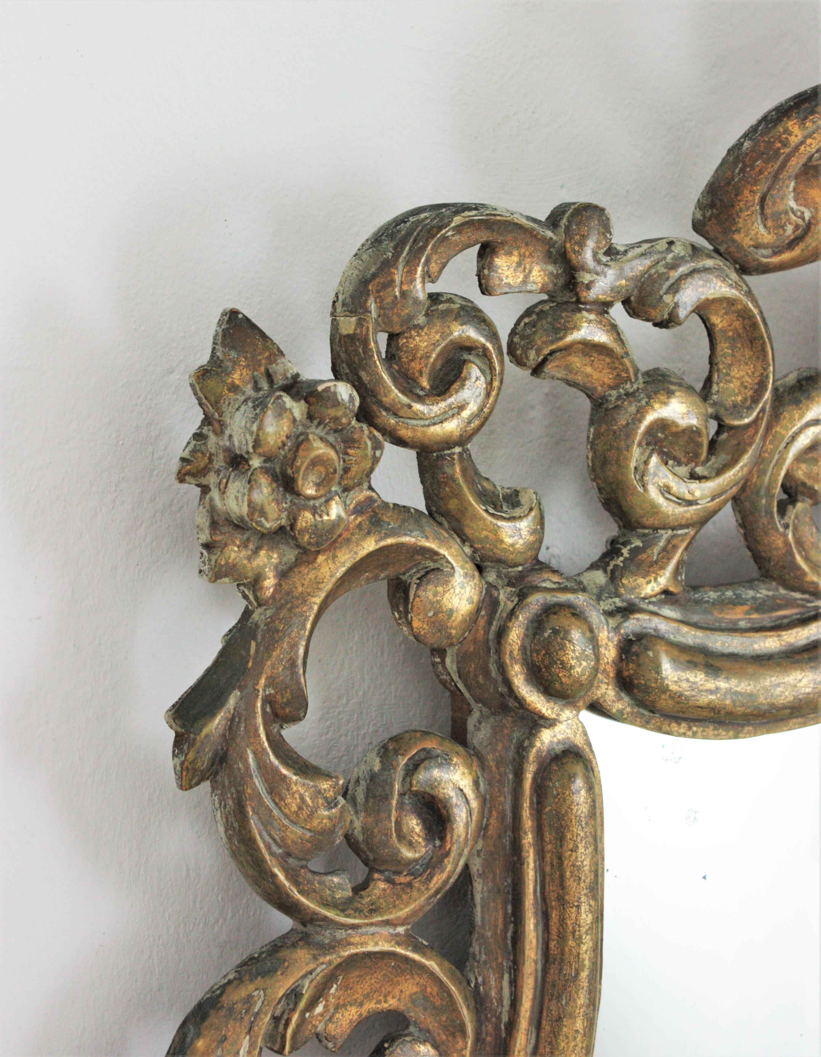 Spanish Rococo Giltwood Mirror with Scrollwork Frame and Crest For Sale ...